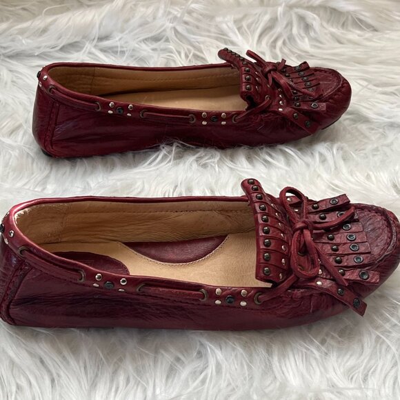 Frye | Shoes | Frye Reagan Studded Kiltie Burnt Red Leather Moccasin ...